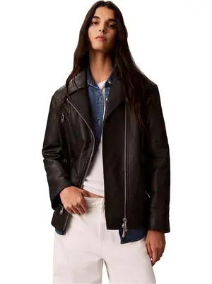 Calvin Klein Faux Leather Motorcycle Jacket - Black