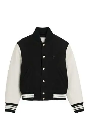 AMI Paris Wool And Leather Bomber Jacket - Black