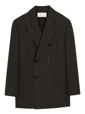 AMI Paris Wool Double-breasted Blazer With Pinstripes - Grey