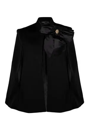 HOUSE OF LAINES LONDON Couture Tailored Cape With Embellished Gold Bow - Black
