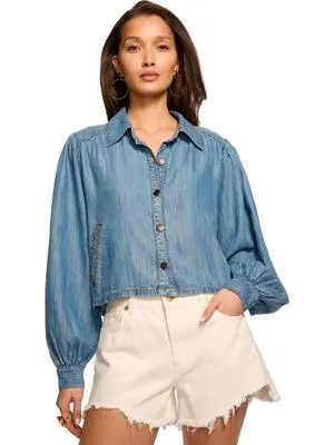 Ramy Brook Aisla Chambray Cropped Jacket - Light Chambray