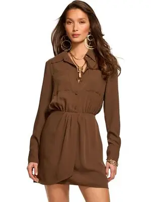 Ramy Brook Norah Collared Long Sleeve Shirt Dress - Sepia