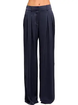 Ramy Brook Oscar Pleated Wide-leg Satin Pants - Navy