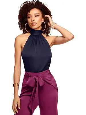 Ramy Brook Ramy Brook Lori Silk High Neck Tank Top Navy