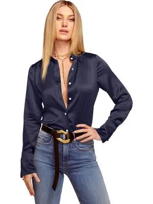Ramy Brook Ramy Brook Victoria Silk Button Down Blouse Navy