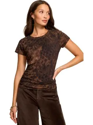 Ramy Brook Ramy Brook "Kate" Printed Knit Short Sleeve Ruched Tee Heritage Python