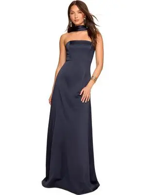 Ramy Brook Ramy Brook Karma Strapless Gown With Neck Tie Navy