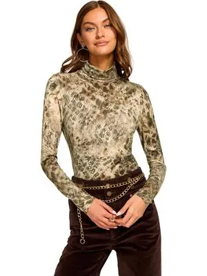 Ramy Brook Thea Printed Knit Turtleneck Top - Bone Python