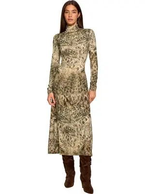 Ramy Brook Valerie Printed Long Sleeve Midi Dress - Bone Python
