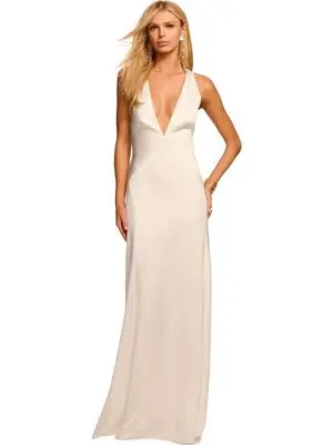 Ramy Brook Ramy Brook Belle Plunging Open Back Gown Ivory