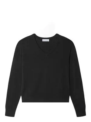 WHITE & WARREN Linen Blend V-neck Pullover - Black