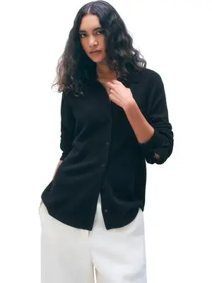 WHITE & WARREN White & Warren Cashmere Button Down Sweater Black