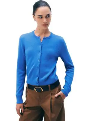 WHITE & WARREN White & Warren Cashmere Crewneck Cardigan Blue Canvas