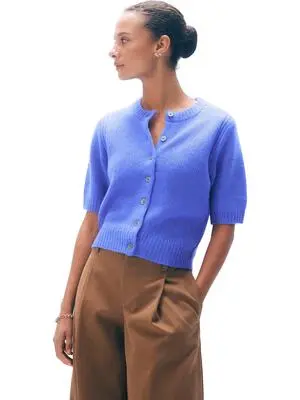 WHITE & WARREN Cashmere Short Sleeve Cardigan - Blue Iris