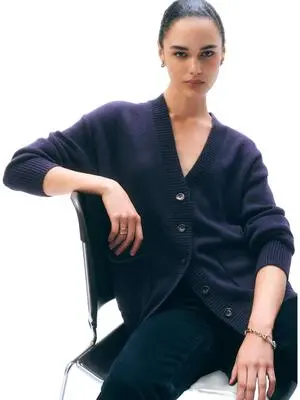 WHITE & WARREN WHITE & WARREN Cashmere Pocket Cardigan Deep Navy Blue