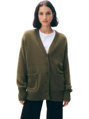 WHITE & WARREN WHITE & WARREN Cashmere Pocket Cardigan Deep Olive