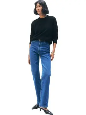 WHITE & WARREN Cashmere Rib Trim Crewneck Top - Black