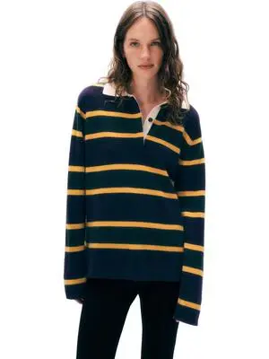 WHITE & WARREN Cashmere Rugby Polo Sweater - Navy