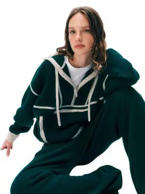 WHITE & WARREN Cashmere Blend Hoodie - Dark Emerald/ivory