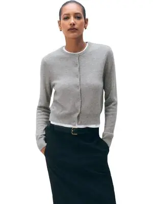 WHITE & WARREN WHITE & WARREN Cashmere Crewneck Cardigan Grey