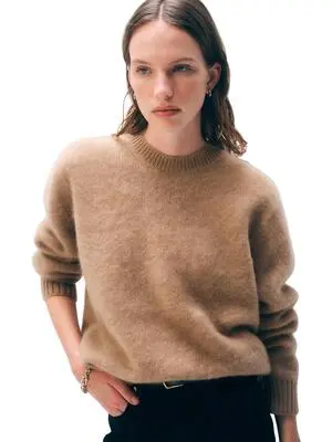 WHITE & WARREN White & Warren Brushed Cashmere Crewneck Top Burnt Caramel
