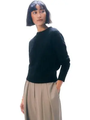 WHITE & WARREN Cashmere Cable Crewneck - Black