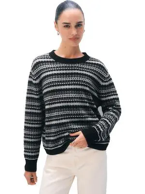 WHITE & WARREN WHITE & WARREN Cashmere Fair Isle Crewneck Top Black Combo