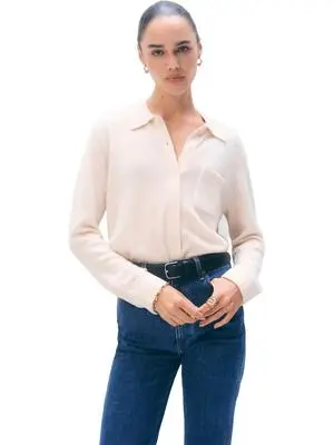WHITE & WARREN White & Warren Cashmere Button Down Sweater Feather