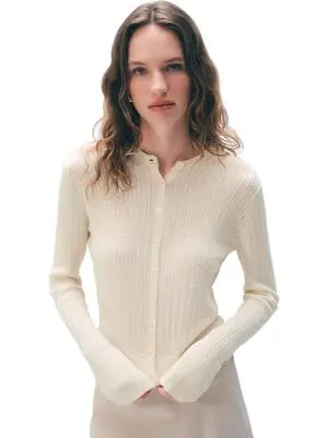 WHITE & WARREN Cashmere Linen Blend Cable Button Cardigan Sweater