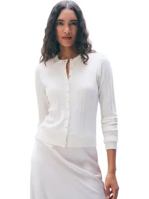 WHITE & WARREN Superfine Merino Wool Cardigan Sweater - Ivory