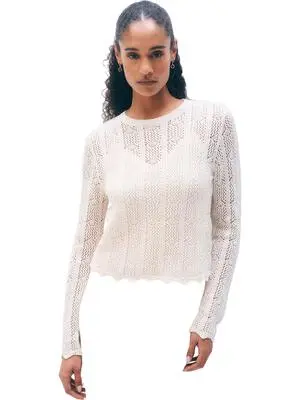 WHITE & WARREN WHITE & WARREN Cotton Pointelle Crewneck Top Cream