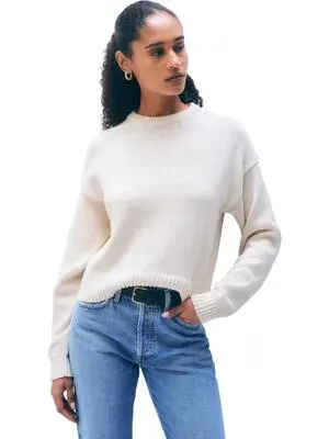 WHITE & WARREN White & Warren Luxe Cotton Crewneck Top Ecru