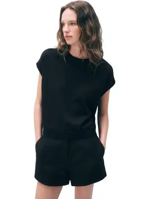 WHITE & WARREN White & Warren Linen Blend T-Shirt Sweater Black