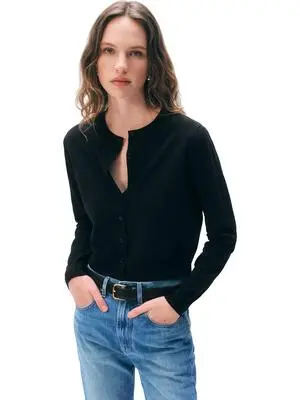 WHITE & WARREN Linen Gauze Cardigan Sweater Black