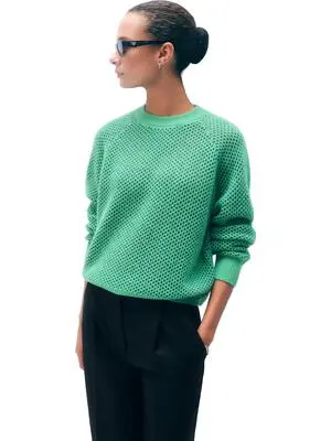 WHITE & WARREN White & Warren Cashmere Mesh Crewneck Sweatshirt Green