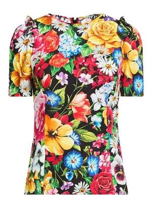 Dolce & Gabbana Floral Print Ruched Viscose Blend Top - Black