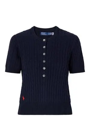 Polo Ralph Lauren Cable Knit Cotton Henley Sweater - Navy
