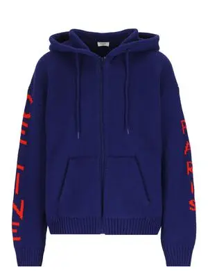 Celine Zip-up Hooded Cardigan With Drawstring - Blue/red