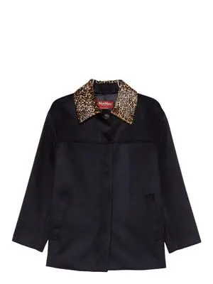 Max Mara Animal Print Collar Straight Hem Coat - Black