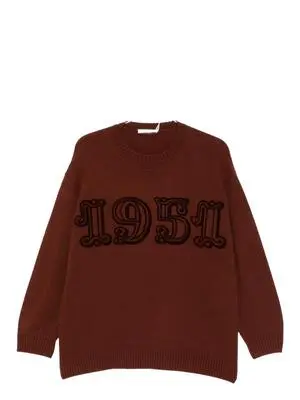 Max Mara Max Mara Logo-Appliqué Crew-Neck Sweater Burgundy