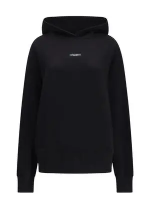 Dolce & Gabbana Logo Patch Cotton Hoodie - Black