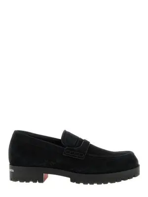 CHRISTIAN LOUBOUTIN Christian Louboutin Suede Round-Toe Loafers With Chunky Sole Black