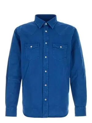 TOM FORD Peach Twill Western-style Press-stud Shirt - Blue