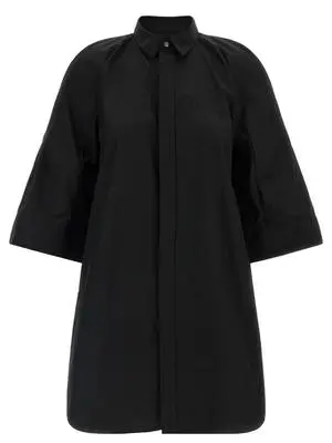 Sacai A-line Technical Cotton-blend Shirt Dress With 3/4 Sleeves - Black