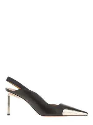 Off-White Slingback High Heel With Metallic Toe Cap - Black