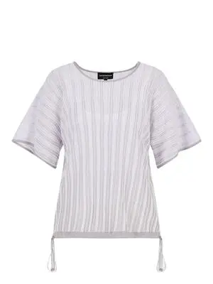 Emporio Armani EMPORIO ARMANI Vertical Stripe Short Sleeve Top With Drawstring Hem No