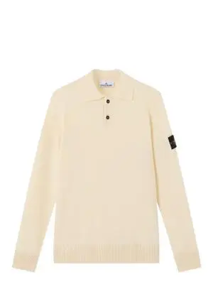 Stone Island Stone Island Ribbed Polo Collar Sweater With Button Placket Ivory