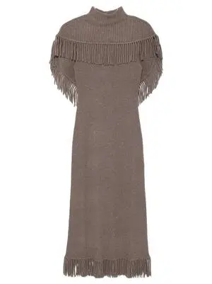 Simkhai Fringe-trim Ribbed Knit Dress - Brown