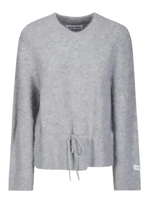 SAMSOE SAMSOE V-neck Drawstring Waist Sweater - Grey