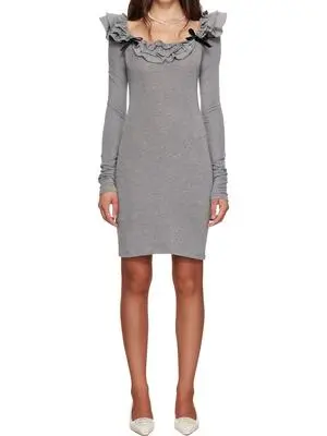 SHUSHU/TONG Ruffle Bow Detail" Stretch Knit Dress - Grey